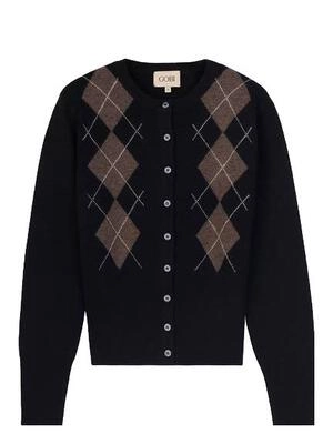 Gobi Cashmere Argyle Cardigan - Black