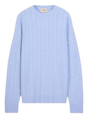 Gobi Cashmere Gobi Cashmere Cable-Knit Crewneck Sweater Light-blue