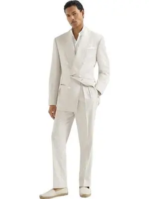 BRUNELLO CUCINELLI Délavé Silk Twill Tuxedo With One-and-a-half Breasted Blazer With Shawl Lapel And Trousers With Double Pleats