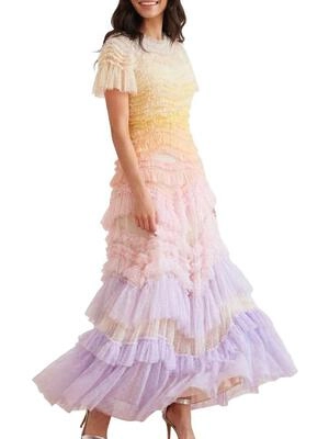 NEEDLE & THREAD Short Sleeve Ombre Gown - Sunset