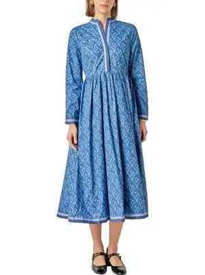 English Factory Printed Long Sleeve Midi Dress - Navy