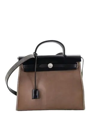 Hermès Herbag Zip Leather And Toile 31 Etoupe
