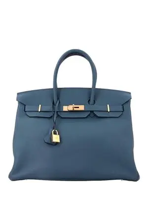 Hermès Birkin Handbag Blue Togo With Gold Hardware 35 - Colvert