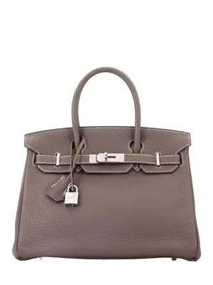 HERMÈS Birkin Handbag Grey Clemence With Palladium Hardware 30