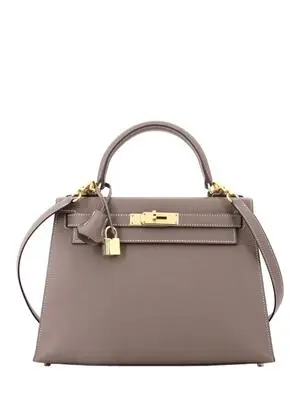 HERMÈS Kelly Handbag Grey Epsom With Gold Hardware 28