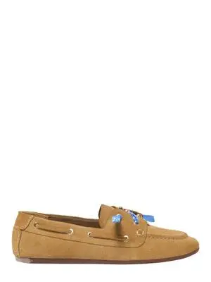 Maje Suede Boat Shoes With Heart Charm And Paisley Laces - Camel
