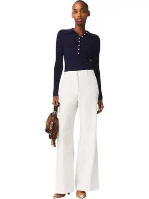 Maje Linen Blend Wide-leg Palazzo Suit Trousers With Pinstripe - White