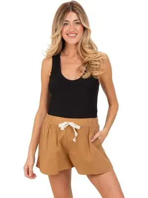 PINKBLUSH Maternity Drawstring Shorts - Camel