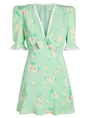 Alessandra Rich Silk Lace-trim Floral Mini Dress - Green
