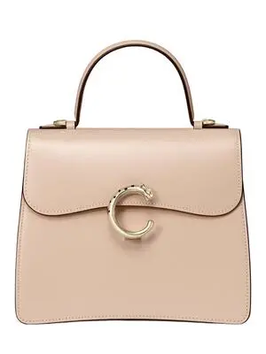 Cartier Small Leather Panthère C De Top-handle Bag - Beige