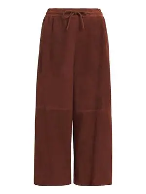 YVES SALOMON Calfskin Suede Cropped Palazzo Trousers - Red
