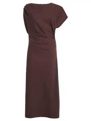 YVES SALOMON Asymmetrical Draped Midi Dress In Cotton-silk - Red
