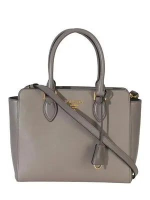 Prada Saffiano Leather Top Handle Tote - Gray