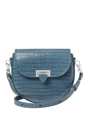 ASPINAL OF LONDON Aspinal Of London Leather Croc-Embossed Portobello Cross-Body Bag Green
