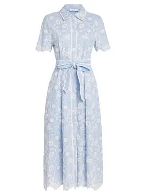 Simkhai Audria Crochet Embroidered Linen-blend Midi Dress - Blue