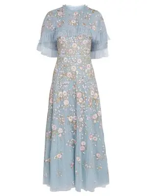 NEEDLE & THREAD Eden Rose Cape Maxi Dress - Blue