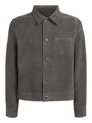 Ami Suede Jacket With Embossed Logo - Beige