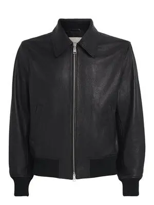 Ami Grained Leather Bomber Jacket - Black