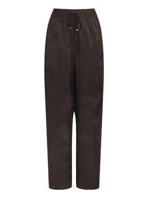GANNI Satin Jacquard Drawstring Trousers - Brown