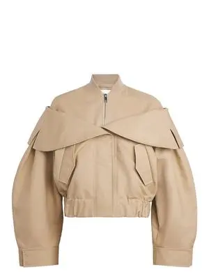 GANNI Organic Cotton Wide-collar Bomber Jacket - Beige