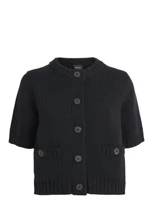 ME+EM Cropped Short-sleeve Cardigan With Button Detailing - Black