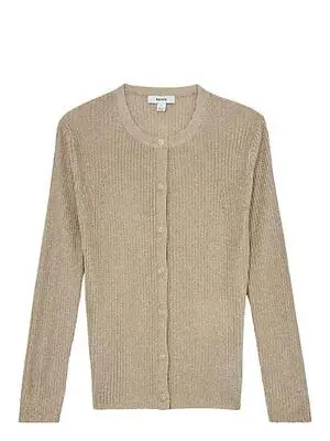 REISS Milo Round-neck Ribbed-knit Cardigan - Gold