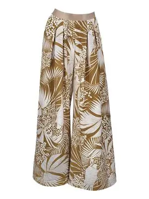 ME & THEE Tropical Print Wide Leg Trousers - Gold/yellow