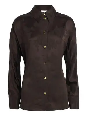 GANNI Satin Jacquard Shirt With Floral Detail And Gold-tone Buttons - Brown