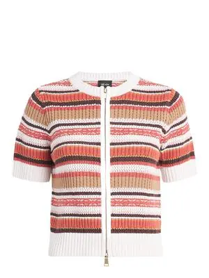 ME+EM Organic Cotton Striped Zip-up Cardigan - Brown
