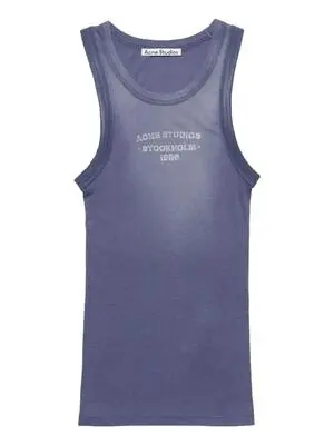 Acne Studios Ribbed Knit Tank With Faded Effect Logo - Blu