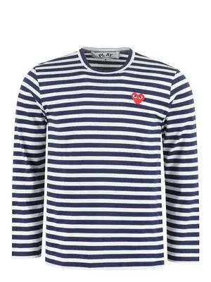 Comme Des Garçons Striped Cotton Long Sleeve T-shirt - Blu