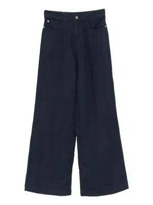 Emporio Armani Linen Wide Leg Trousers - Blu