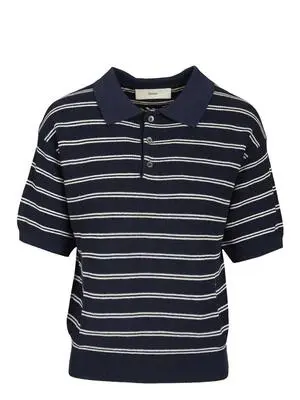 DUNST Striped Cotton Blend Polo Shirt - Blu