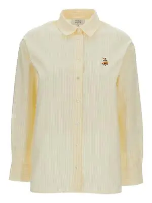 Maison Kitsuné Striped Button-up Shirt With Embroidered Fox Detail - Giallo