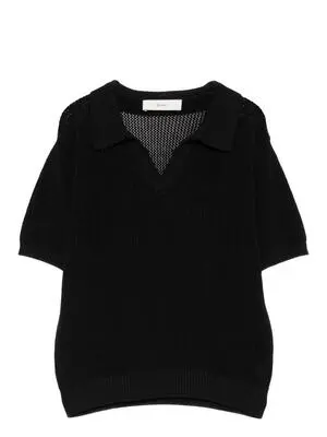 DUNST Cotton And Linen Short Sleeve Polo Shirt - Nero