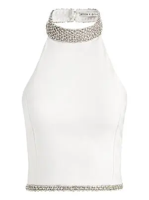 Alice + Olivia Embellished Halterneck Top - White