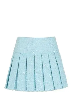 Alice + Olivia Pleated Sequin Mini Skirt - Clear Blue