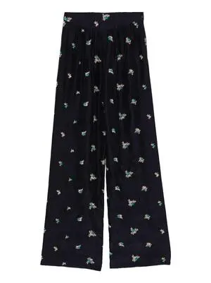 FORTE_FORTE Embroidered Floral Silk Wide-leg Trousers - Blu
