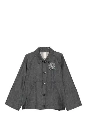 Soh Soh Denim Cotton Jacket With Floral Detail Blu