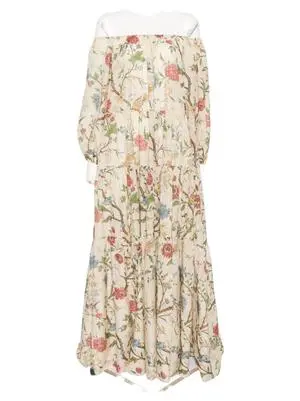 INTO THE EAST Printed Cotton Maxi Dress - Avorio