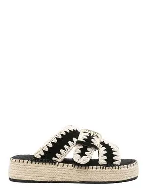 Mou Platform Espadrille Sandals With Buckle Detail - Black
