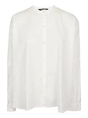 MIZUIRO Embroidered Cotton Shirt With Stand Collar