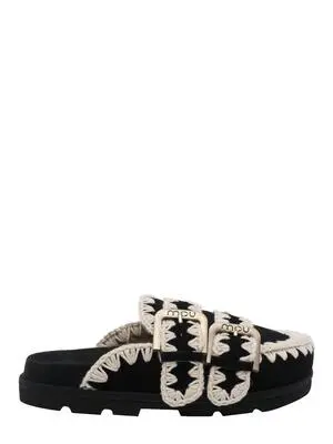 Mou Bio Low Slippers With Buckle Detail - Black