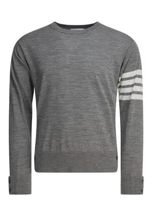 Thom Browne Merino Wool Crew Neck Sweater With Four-bar Detail - Grey
