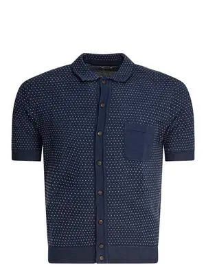 RAKKI Textured Knit Short Sleeve Polo Shirt With Micro Geometric Pattern - Blue