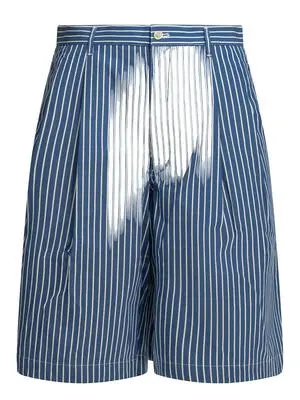 Comme Des Garçons Striped Cotton Pleated Shorts - Blue