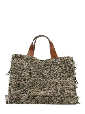 IBELIV Raffia Handbag With Fringe Detail - Beige