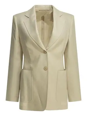 Max Mara Max Mara Pure Linen Diagonal Fabric Single-Breasted Blazer Beige