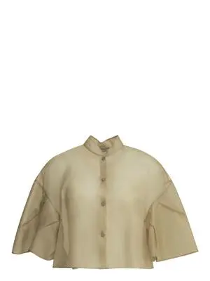 Max Mara Silk Organza Blouse With Ruffled Sleeves - Beige