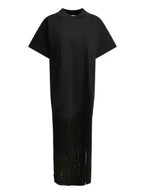 Alaïa Cotton Jersey T-shirt Dress With Fringe - Black